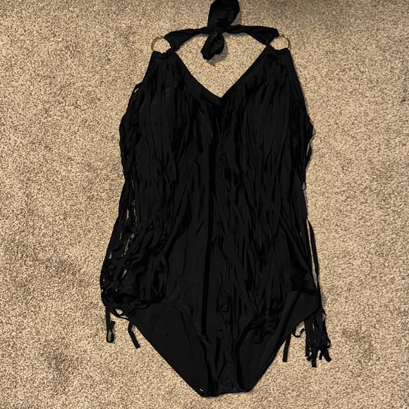 Swim | Black Beautiful One Piece Fringe Bathing Suit | Poshmark